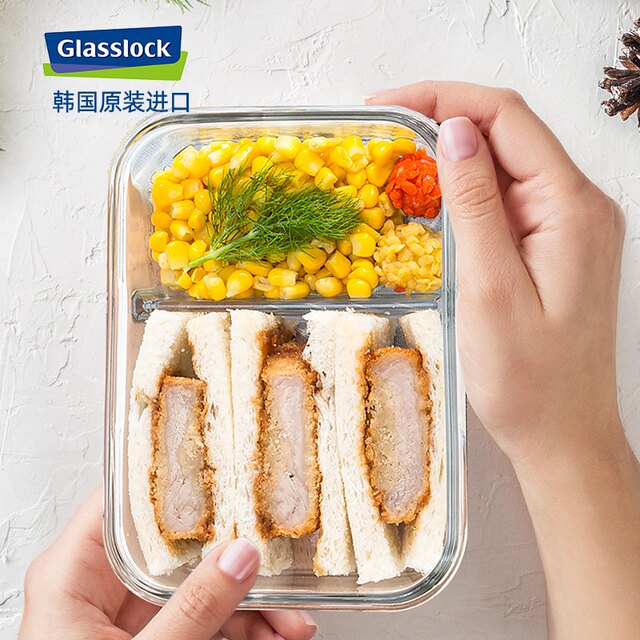 glasslock imported glass lunch box with partition microwave heating ...