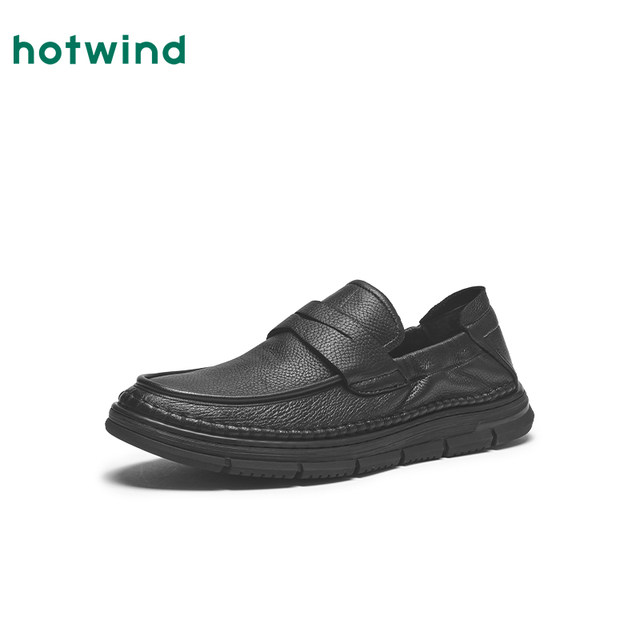 Hot Wind Men's Shoes 25 Spring New Men's Casual Black Leather Shoes ...