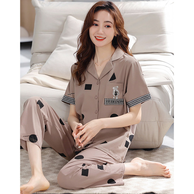 Pajamas for women summer pure cotton short-sleeved trousers thin summer ...