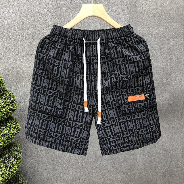 Full-print work clothes shorts men wear American high street sports mid ...