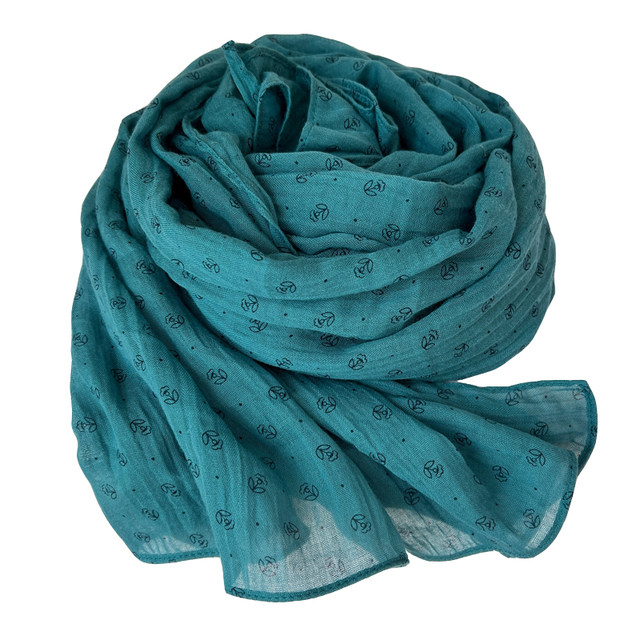 Lake Blue Printing Scarf Ms. Thin Cotton and Mahuma Spring and Autumn ...