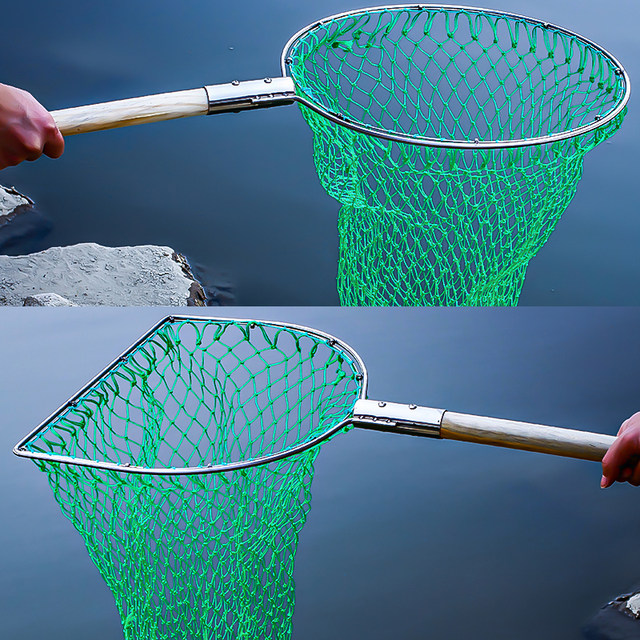 Stainless steel double-circle fish fishing net bag with wooden handle ...