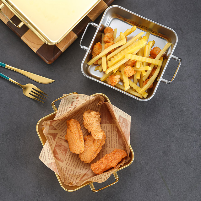 Korean stainless steel golden French fries fried chicken flat snack ...