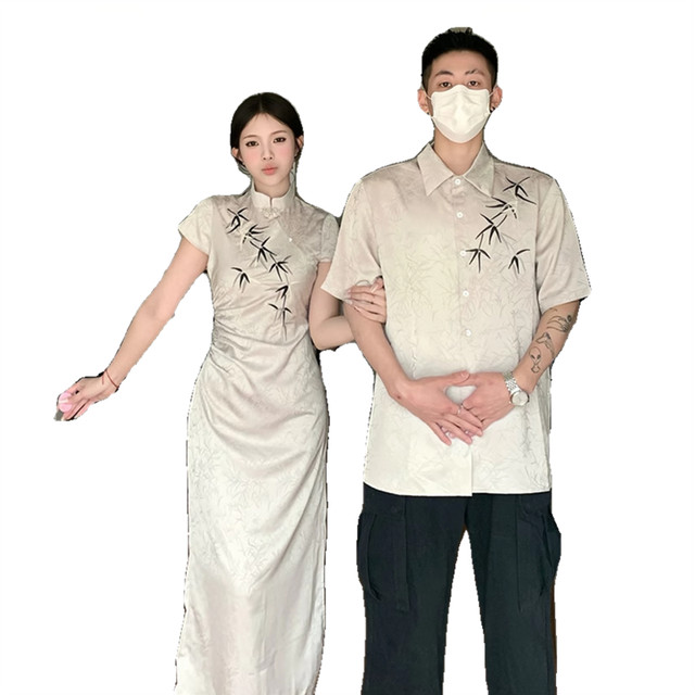 New Chinese couple dress summer niche design sense short -sleeved shirt ...