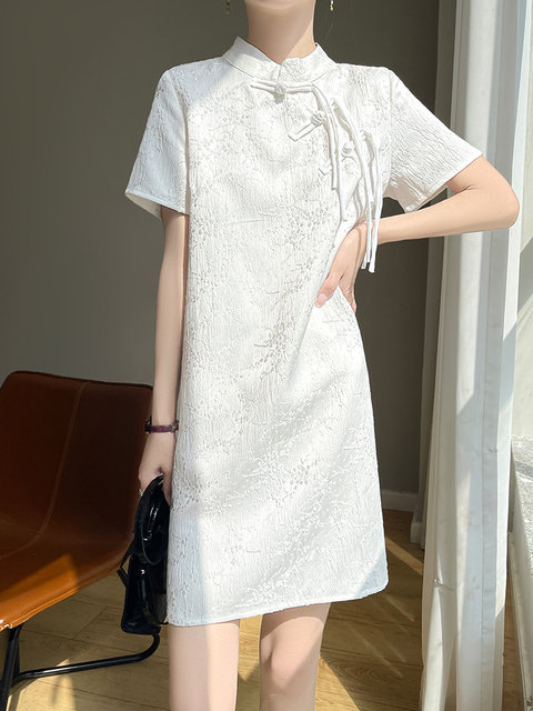 Heavy industry jacquard daily young acetate satin cheongsam dress women ...