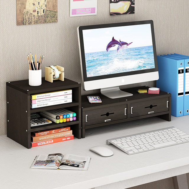 Computer monitor screen elevated stand office desktop storage double ...