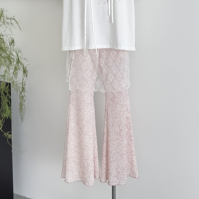 French sweet simple lace spliced wide-leg pants 2025 spring pink high ...