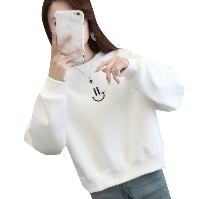 Spring sweatshirt for women round neck smiley short loose 2025 new ...