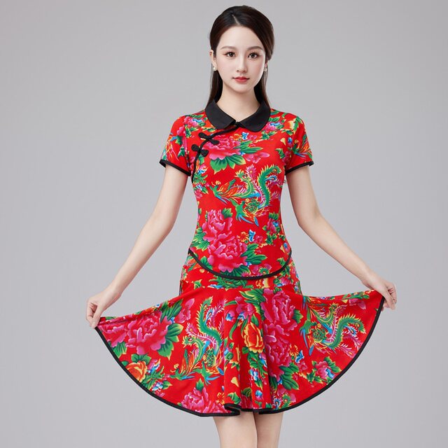 Square dance costume 2025 new women's floral big flower yangko uniform ...