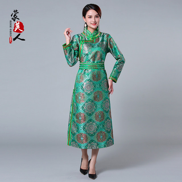 Mongolian clothing women's long traditional Mongolian robe hand-buckled ...