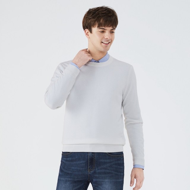 Qi brand men's clothing sweater pure color round neck sweater winter ...