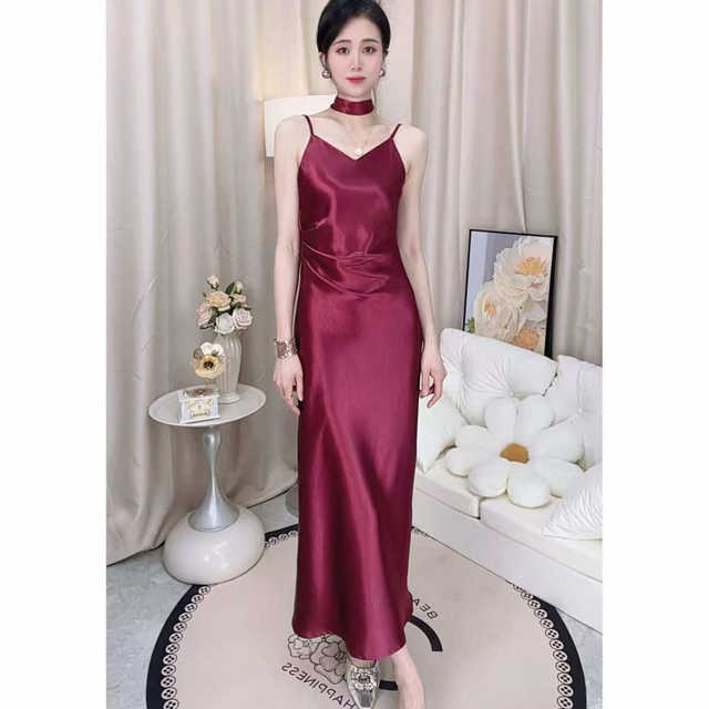 Glazed satin fishtail suspender skirt elegant and slim in summer