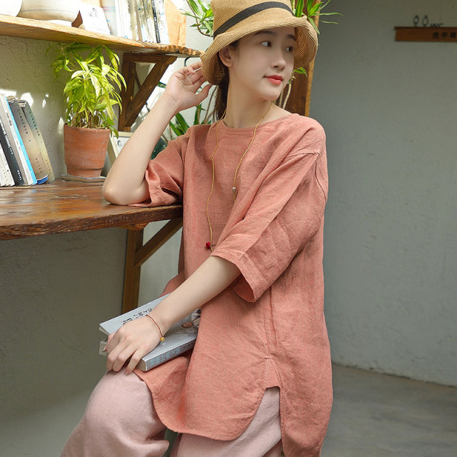 Seven white linen linen summer top for women 2025 new mid-length T ...