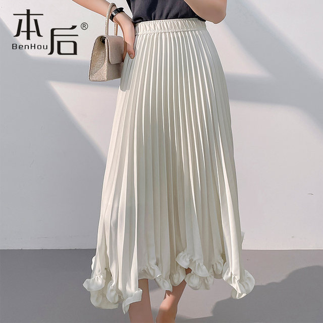 28011 Thin irregular petal pleated skirt for women mid-length summer ...