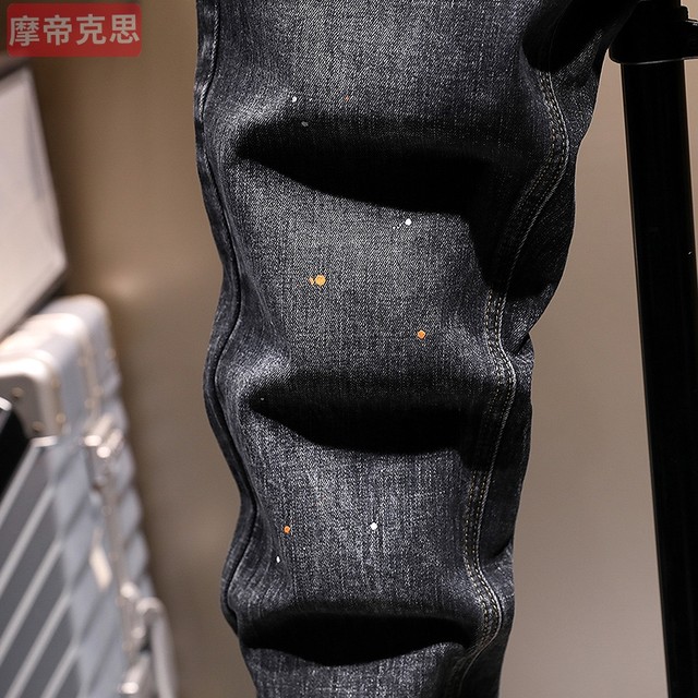 Black and gray splash ink jeans for men, trendy brand Pi Shuai Hong ...