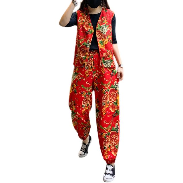 Northeast big flower suit vest bloomers ethnic style square dance ...