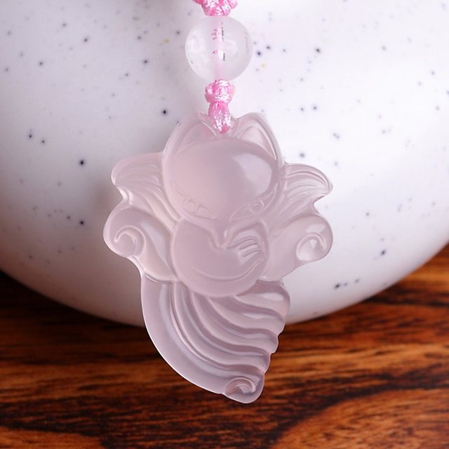 Natural pink crystal fox pendant for women, amethyst nine-tailed fox ...
