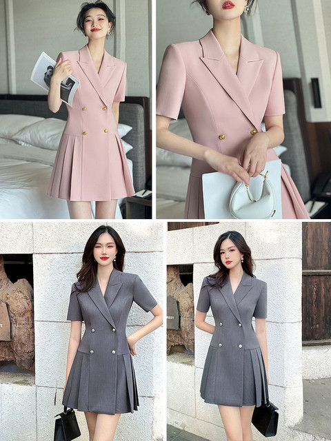 DPLAY2025 summer new white suit dress for women short-sleeved suit ...