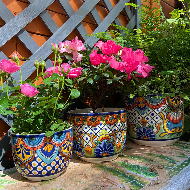American European Mexican style flower pot set, copper money grass ...