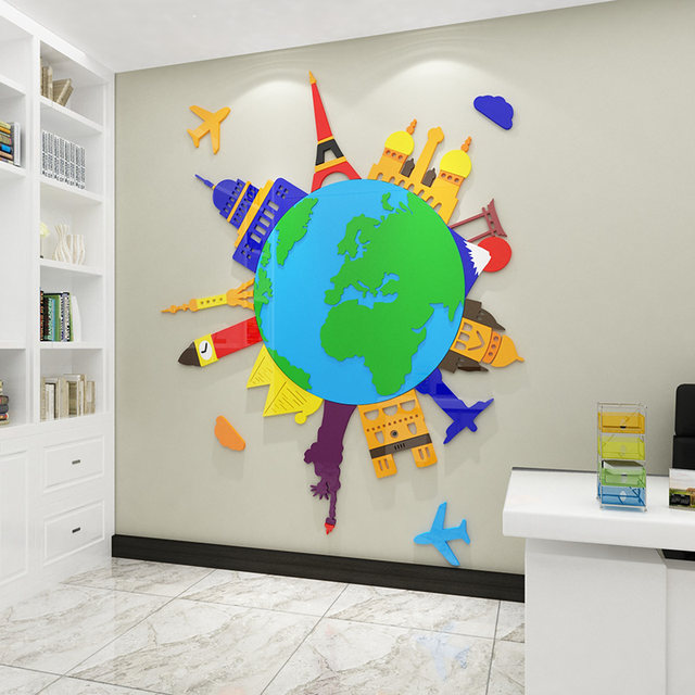 World map office wall decoration stickers corporate travel agency ...