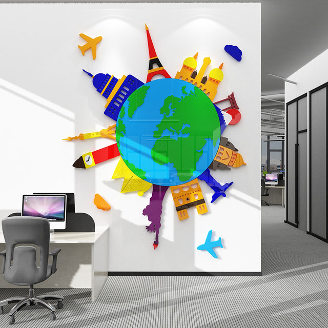 World map office wall decoration stickers corporate travel agency ...