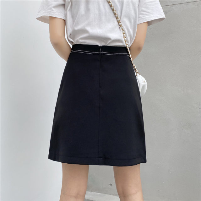 Irregular pocket skirt buckle bright line short skirt fat mm large size skirt high -waisted A ...