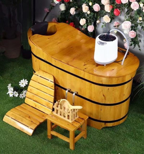 Beauty salon Xiangbai wooden barrel barrel with lid with fumigation ...