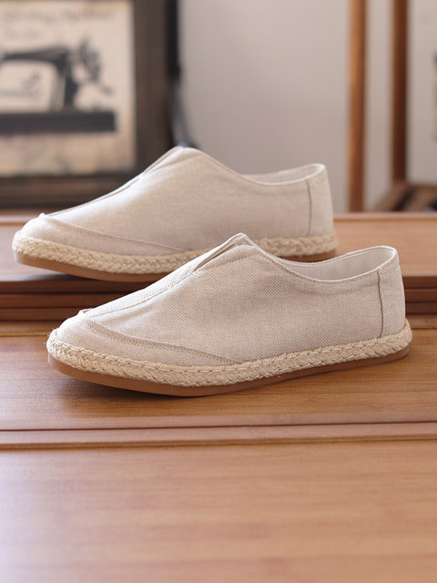 2025 summer casual linen shoes men one-legged canvas shoes lazy shoes ...