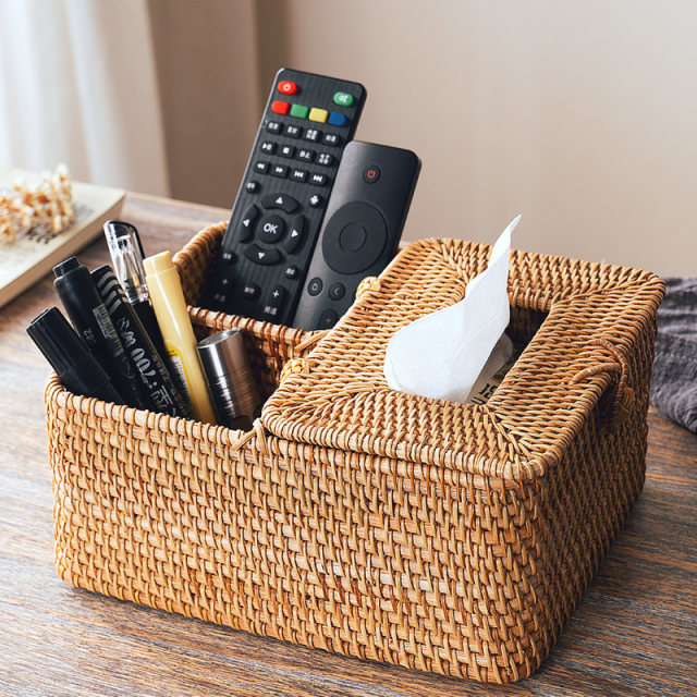 Rattan desktop storage box living room coffee table paper box pumping ...