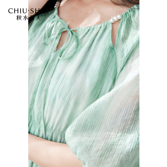 Qiushui Yiren puff sleeve dress 2025 summer new women's casual simple ...