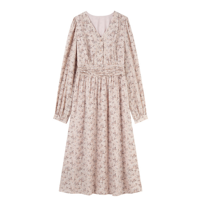 Qiushui Yiren temperament V-neck floral long-sleeved dress 2025 autumn ...