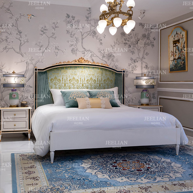 Julian French master bedroom large bed French retro solid wood carved ...