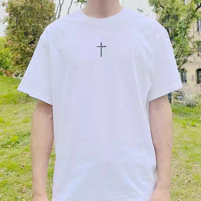 Summer T-shirt popular short-sleeved pure cotton white printed small ...