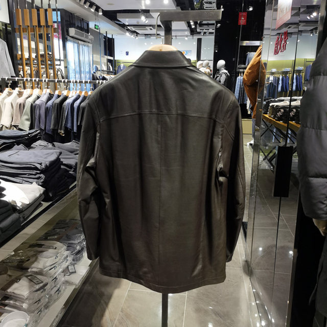 High-end business lapel leather jacket for men casual handsome cowhide ...