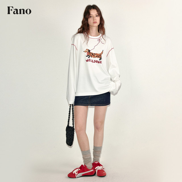 Fano Lazy Style Rope Puppy Long Sleeve T-shirt for Women 2025 Autumn ...