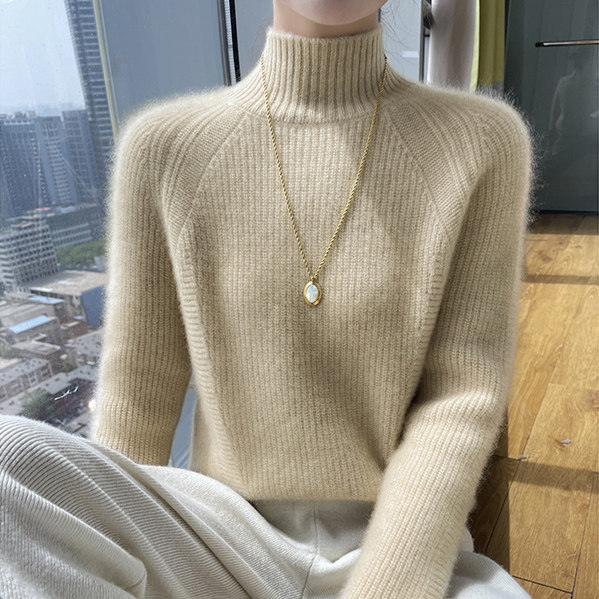 High-end cashmere sweater women's half-high neck jacquard thickened ...