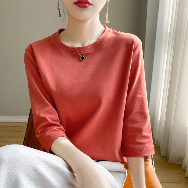 24 spring and summer 100% cotton three-quarter sleeve T-shirt women's ...