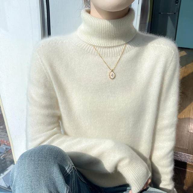 High-end cashmere sweater for women with high lapels and thick knitted ...