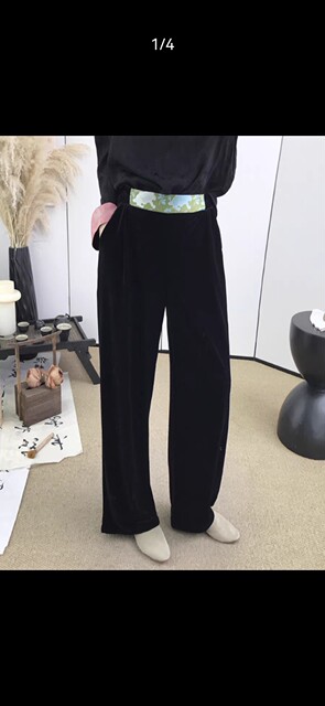 XS 5221-52 Waist-head embroidered jacquard gold velvet straight-leg ...