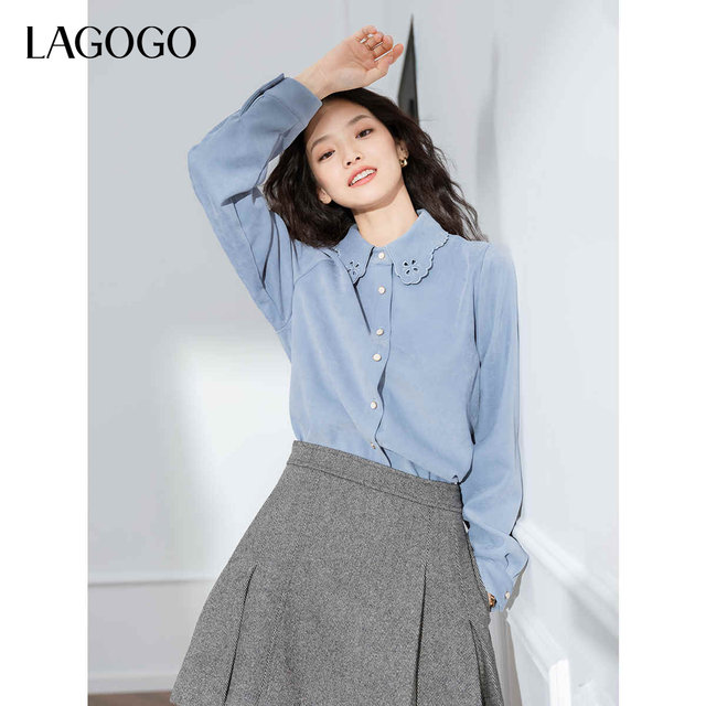 LAGOGO hollow embroidered shirt for women Lagugu 2024 autumn and winter ...