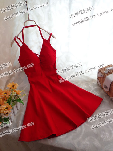 Nightclub Dress Women's Sexy Deep V Halter Suspender Skirt Back Cross ...