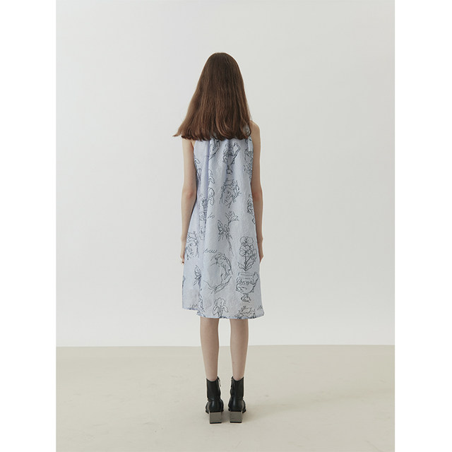 XUNRUO Xunruo designer brand suspender skirt 24 Xia Xin original blue ...
