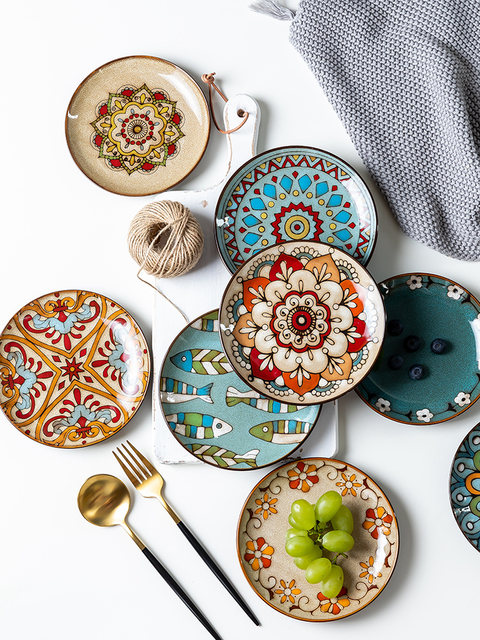 Creative hand-painted underglaze ceramic plates Household dishes Cold ...