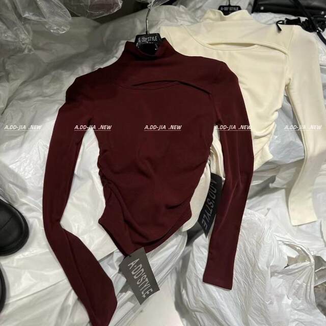 Momo's Korean winter new style slim hollow design turtleneck T-shirt ...