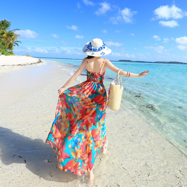 Thailand's Sanya Seaside Resort Skirt Female Posamia Long Skirt Chiffon ...