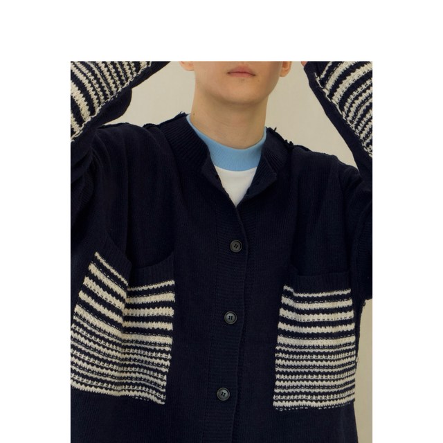 YOWSAH 23 autumn and winter neutral wool blended striped front and rear ...