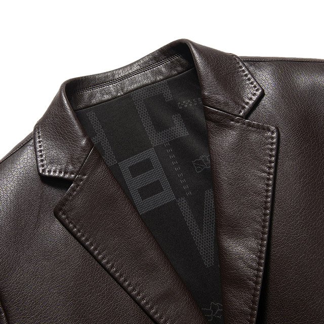 Haining leather jacket men's genuine leather jacket suit collar slim ...