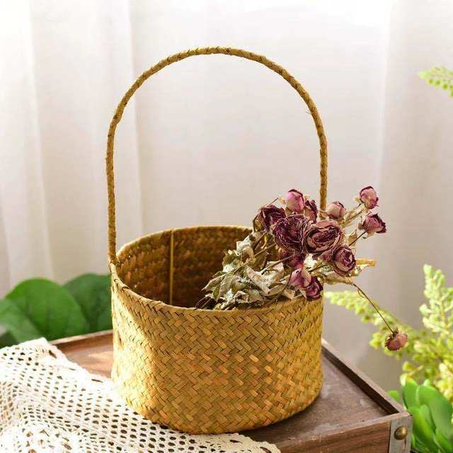 Decorative flower basket rattan hand-woven basket seaweed weaving ...