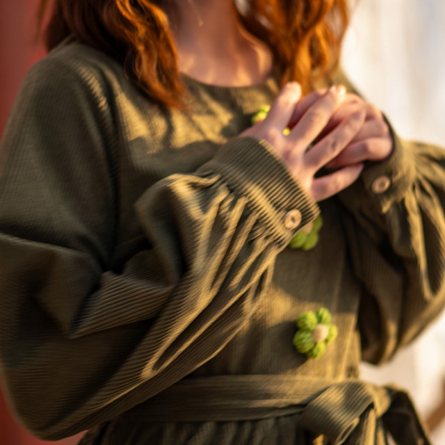 PINKWINK Little Starry Night Retro Original Flower Green Women's Autumn ...