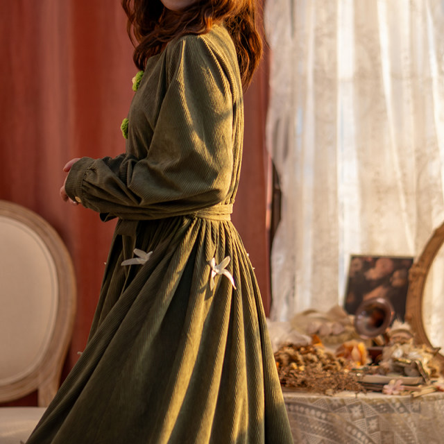 PINKWINK Little Starry Night Retro Original Flower Green Women's Autumn ...